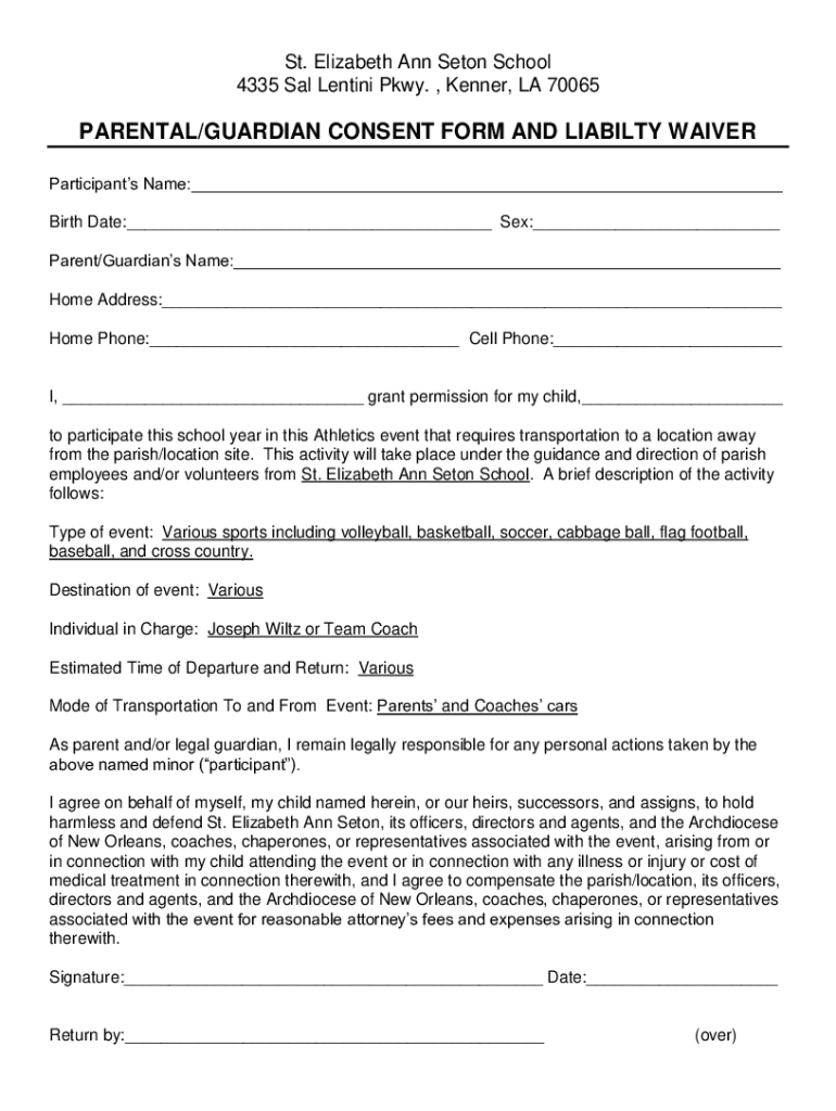 Fillable Online PARENTAL/GUARDIAN CONSENT FORM AND LIABILTY ... Fax ...