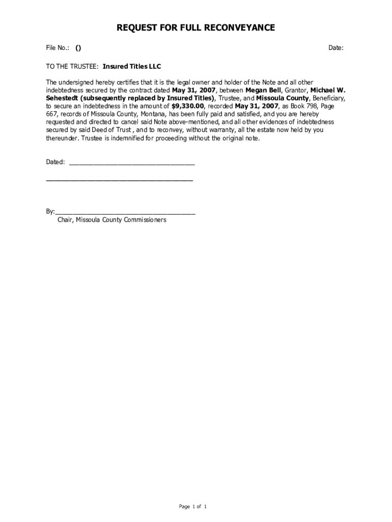 Fillable Online Deed of Reconveyance - Overview, How It Works, Example Fax Email Print - pdfFiller