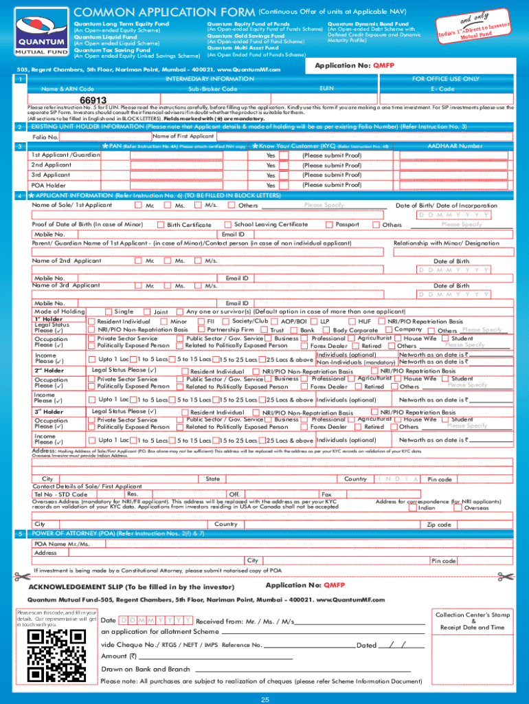 Fillable Online COMMON APPLICATION FORM - Manoj Munot Fax Email Print - pdfFiller