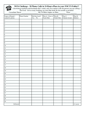 Fillable Online 30 Phone Calls in 24 Hours-Place in your FOCUS Folder ...
