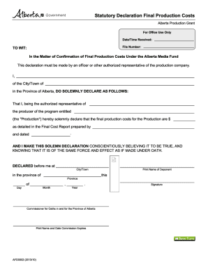 Fillable Online Statutory Declaration Final Production Costs. This ...