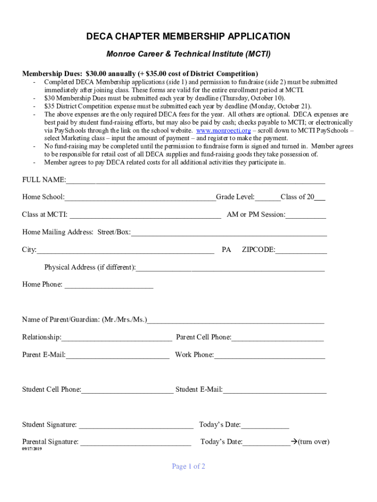 Fillable Online Student Clubs and Activities / DECA - Norfolk Public ...