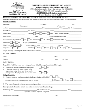 Fillable Online California CAMP Programs - Fresno State Student Affairs Fax Email Print - pdfFiller