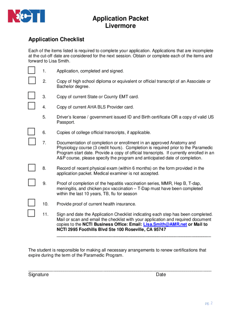 Fillable Online Paramedic Application NCTILIV template Fax Email Print ...