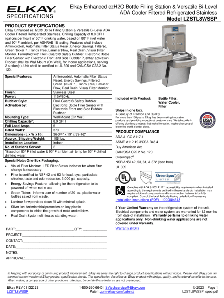 Fillable Online Elkay Enhanced EZH2O Bottle Filling Station, & Versatile Bi ... Fax Email Print ...