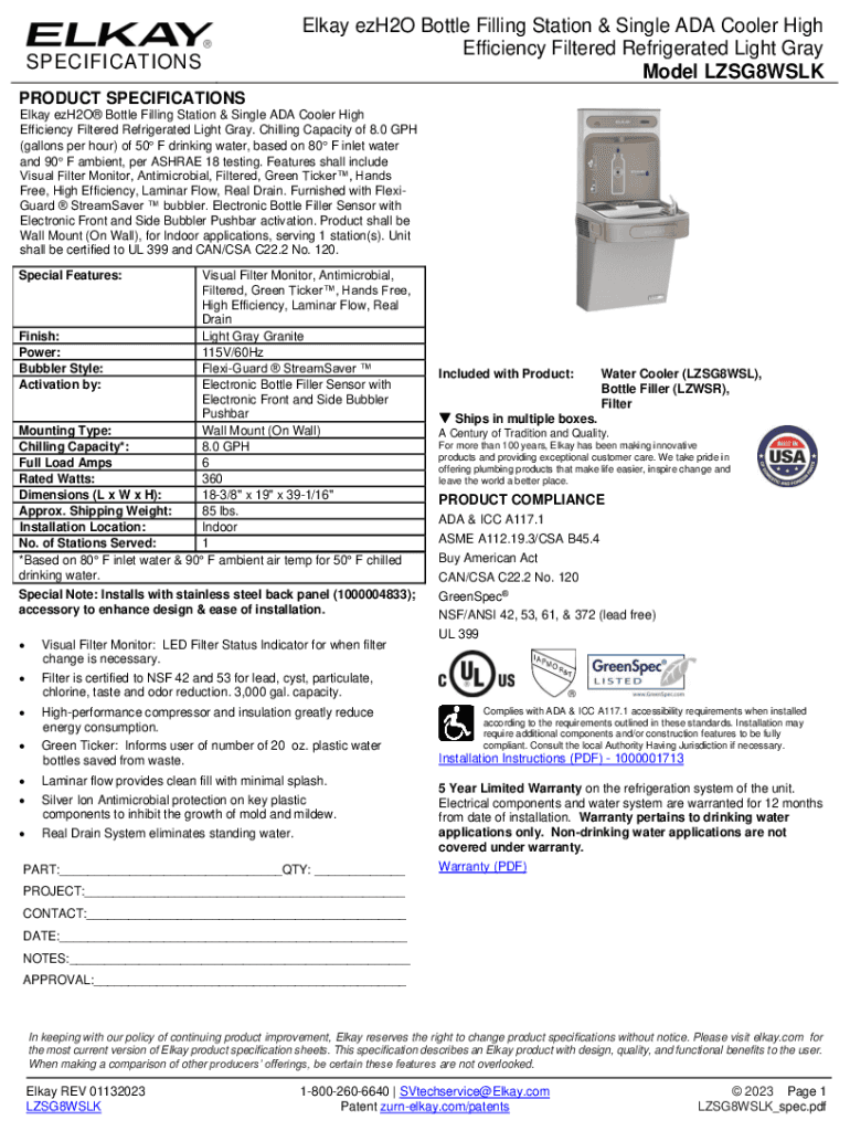 Fillable Online Objetos BIM - Descarga gratis! Elkay ezH2O Bottle Filling Station ... Fax Email ...