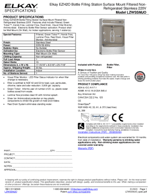Fillable Online Elkay EZH2O Bottle Filling Station Surface Mount Filtered Non Fax Email Print ...