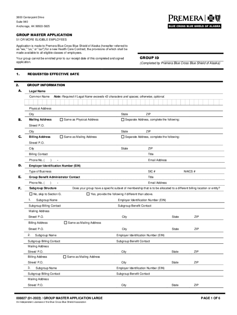 Fillable Online Group Master Application - Premera Blue Cross Fax Email ...