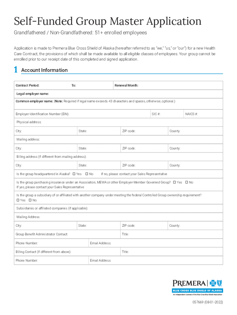 Fillable Online Self-Funded Group Master Application - Premera Blue Cross Fax Email Print ...