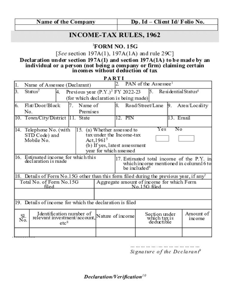 Fillable Online FORM-NO-15G.pdf - Name of the Company Dp. IdClient Id ...