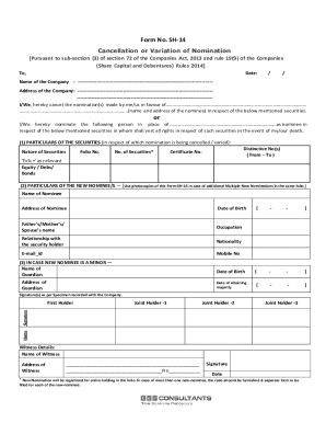 Fillable Online . Form SH-14 - Cancellation or Variation of Nomination ...