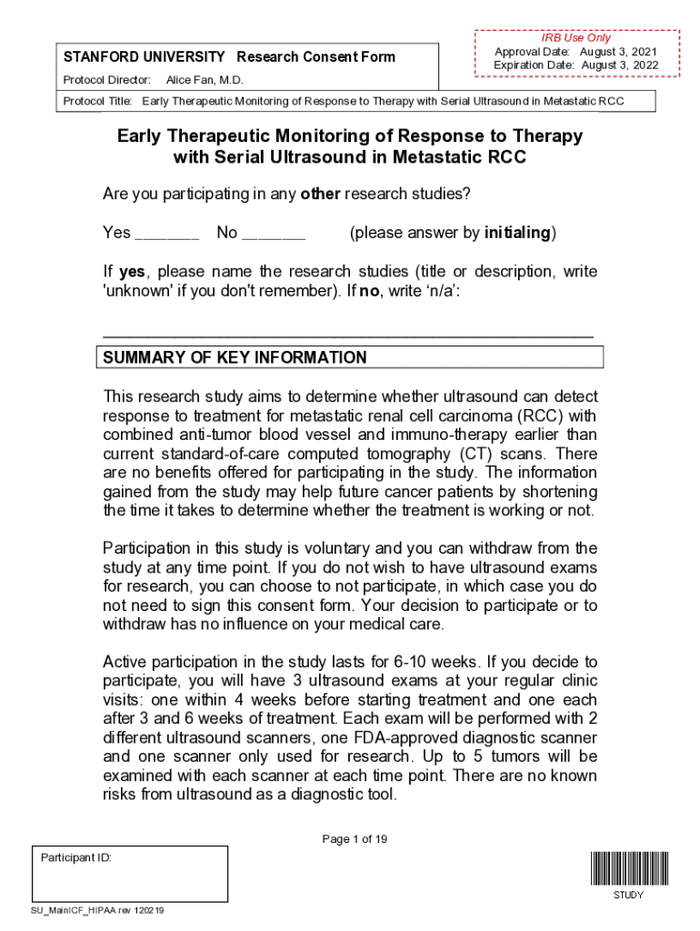 Fillable Online STANFORD SAMPLE CONSENT FORM - ClinicalTrials.gov Fax ...