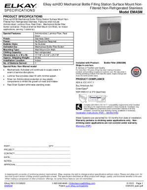 Fillable Online Elkay EZS8L Non-Filtered ADA, 8 GPH, Light Gray Granite ...