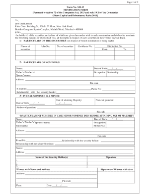 Fillable Online Form No. SH-13-Nomination Form - Link Intime India Pvt ...
