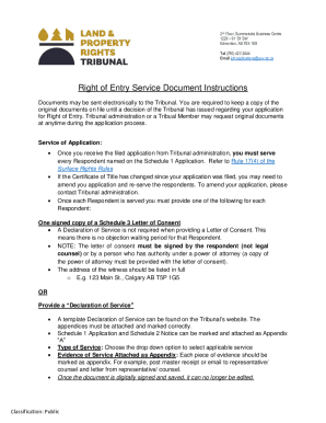 Fillable Online Right of Entry Service Document Instrutions. service ...
