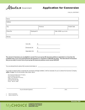 Fillable Online Application for Conversion (MyCHOICE). Form Fax Email ...