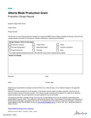 Fillable Online Production Change Form. AMPG, Alberta Made Production ...
