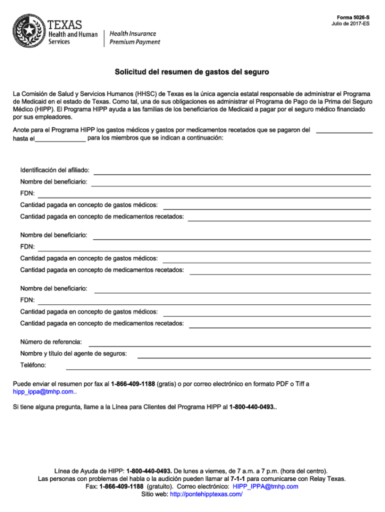 Fillable Online Summary of Insurance Expenditure Request. Form 5026 Fax ...
