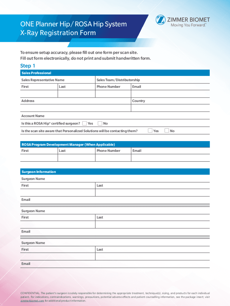 Fillable Online ONE Planner Hip / ROSA Hip System X-Ray Registration ...