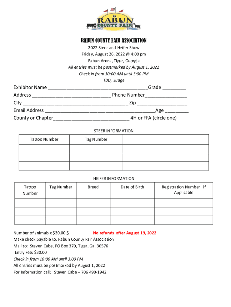 Fillable Online Rabun County Fair at the Rabun Arena Fax Email Print ...