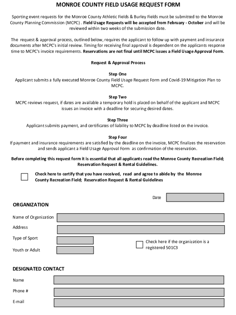Fillable Online MONROE COUNTY FIELD USAGE REQUEST FORM Fax Email Print ...