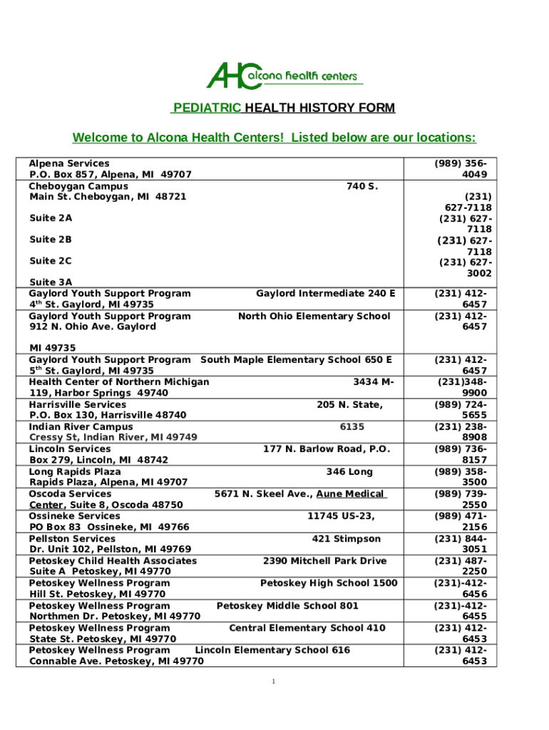 PEDIATRIC Health History Doc Template | pdfFiller