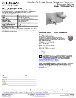 Fillable Online SPECIFICATIONS Elkay SwirlFlo Bi-Level Reverse Fountain ...
