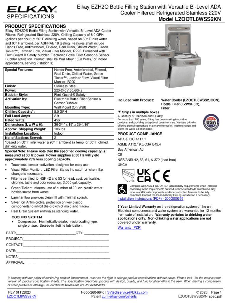 Fillable Online Elkay EZH2O Bottle Filling Station with Versatile Bi-Level ADA Fax Email Print ...