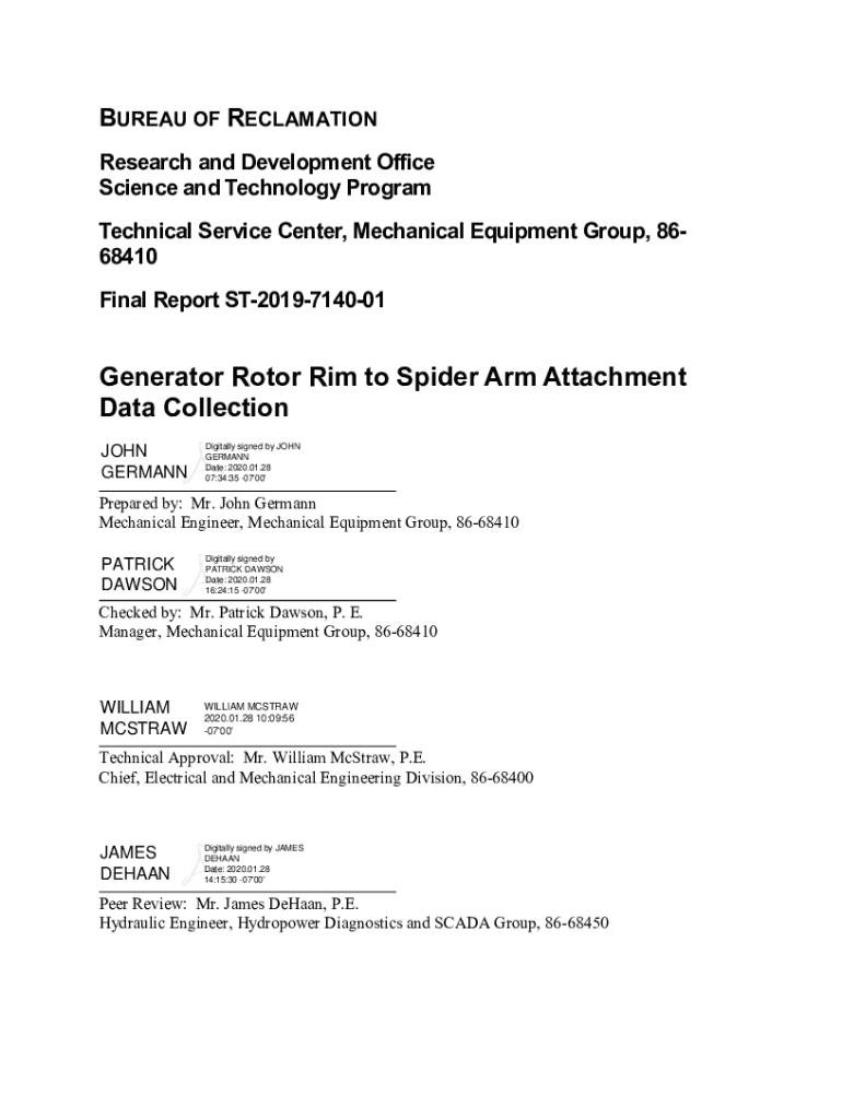 Fillable Online Generator Rotor Rim to Spider Arm Attachment Data ...