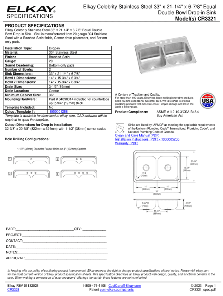 Fillable Online Elkay Celebrity Drop-In Stainless Steel 33 in. 4-Hole Double ... Fax Email Print ...