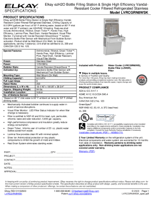 Fillable Online Elkay ezH2O Bottle Filling Station & Single High Efficiency VandalResistant ...