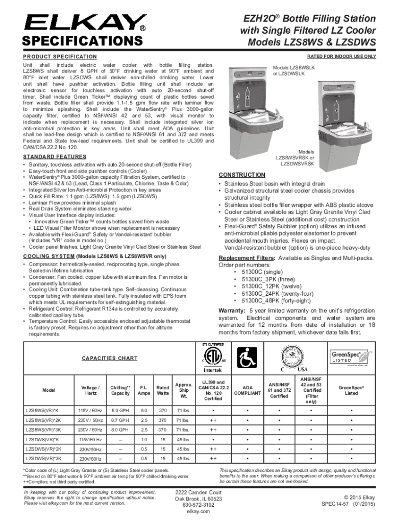 Fillable Online Elkay LZS8WSS3K EZH2O Bottle Filling Station with Single ... Fax Email Print ...