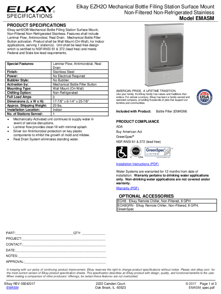 Fillable Online Elkay LZWSSM EZH2O Bottle Filling Station Surface ... Fax Email Print - pdfFiller