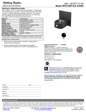 Fillable Online OBS - REFER TO NR Model HRFG-SR W BLK BASIN Fax Email ...