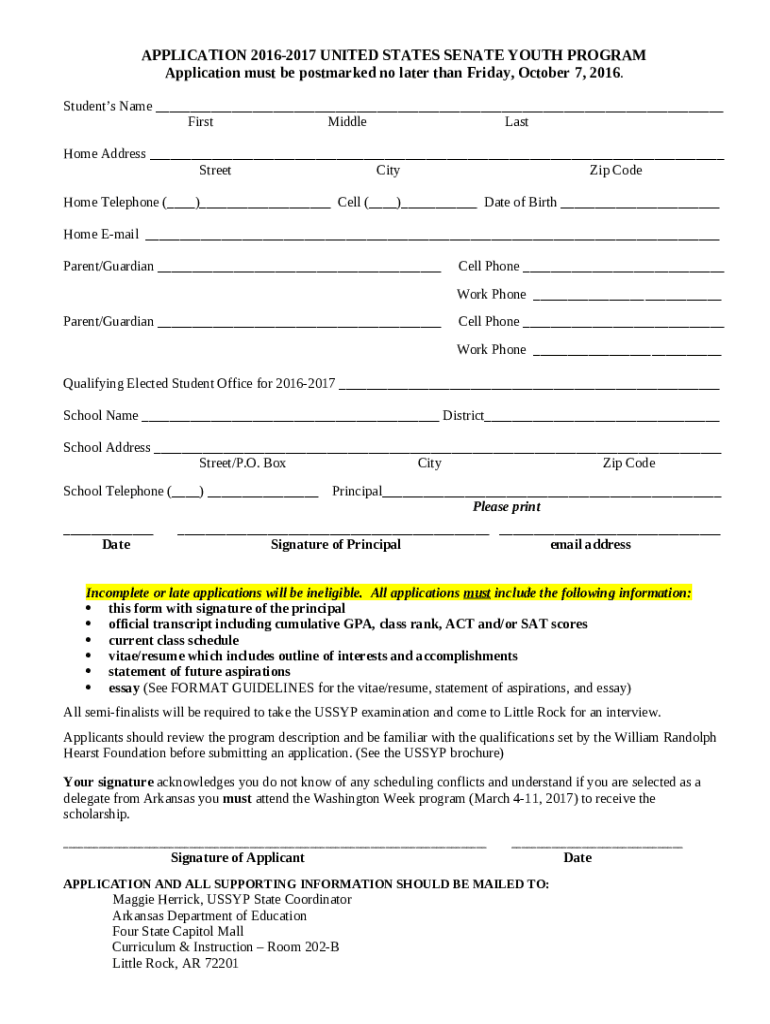 application for the united states senate youth program Doc Template ...