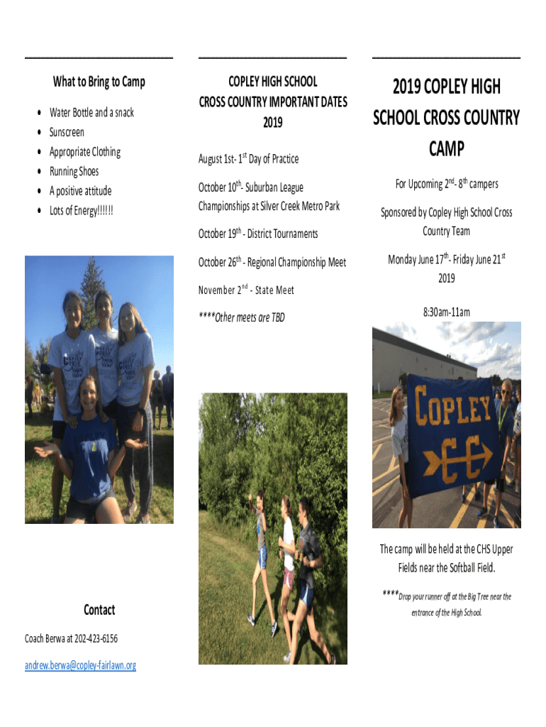 Fillable Online High School Running Camp list of things to bring. Fax ...