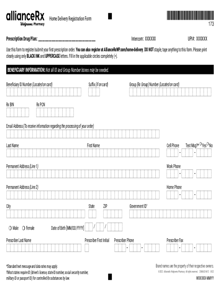 Fillable Online Home Delivery Registration Form Prescription Drug Plan ...