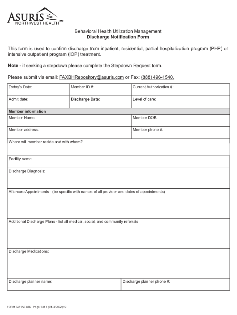 Fillable Online Discharge Notification Form (PDF) - Bynder Fax Email Print - pdfFiller