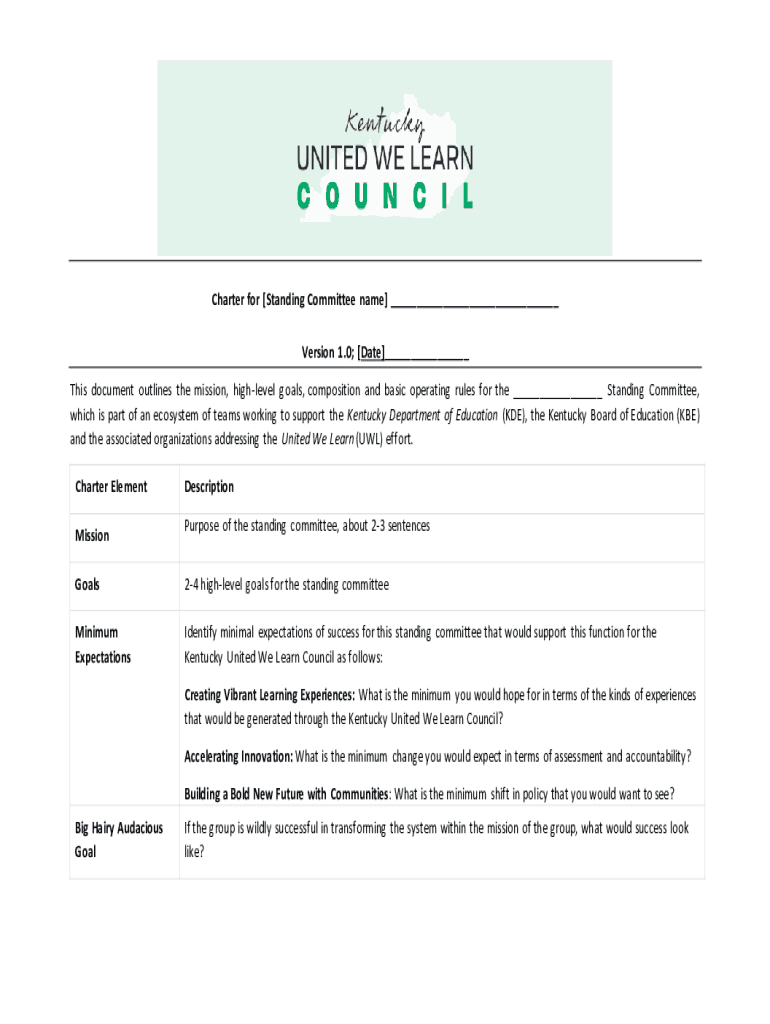 Fillable Online education ky United We Learn Standing Commitee Charter ...