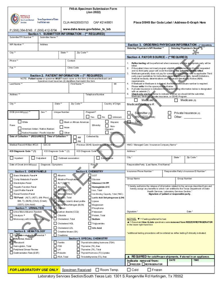 Fillable Online SAMPLE - Texas Department of State Health Services ...