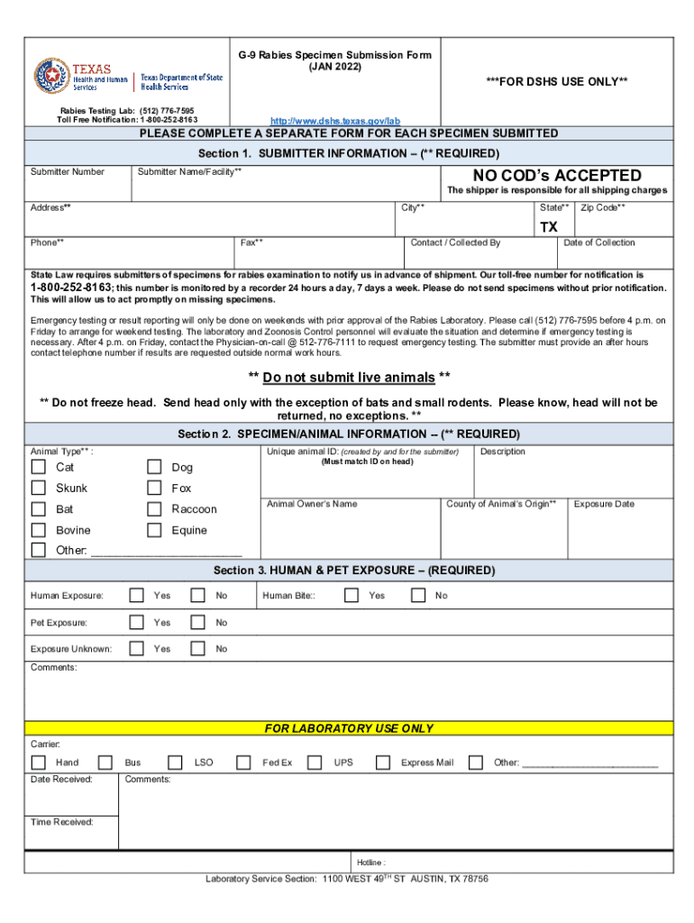 Fillable Online Rabies Specimen Shipping and Packing Instructions Fax ...