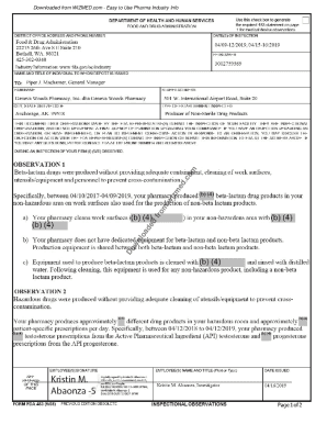 Fillable Online FDA Inspection Observations Form 483 (May / June 2015 ...