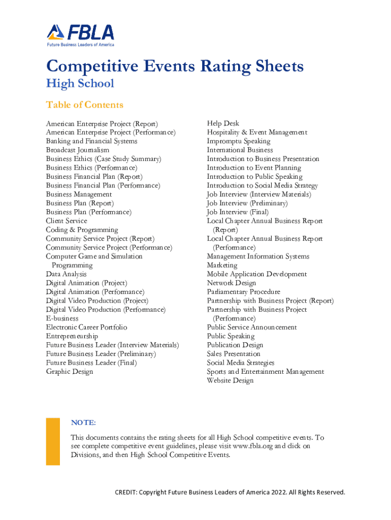 Fillable Online FBLA High School Competitive Events Guidelines ...