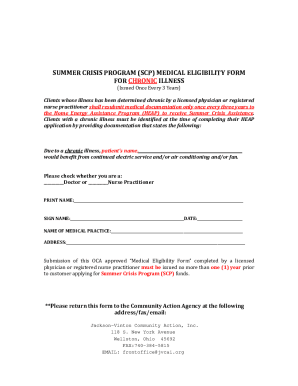 Fillable Online summer crisis program (scp) medical eligibility form ...