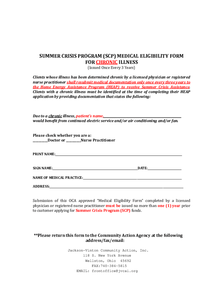 Fillable Online summer crisis program (scp) medical eligibility form for ... Fax Email Print ...