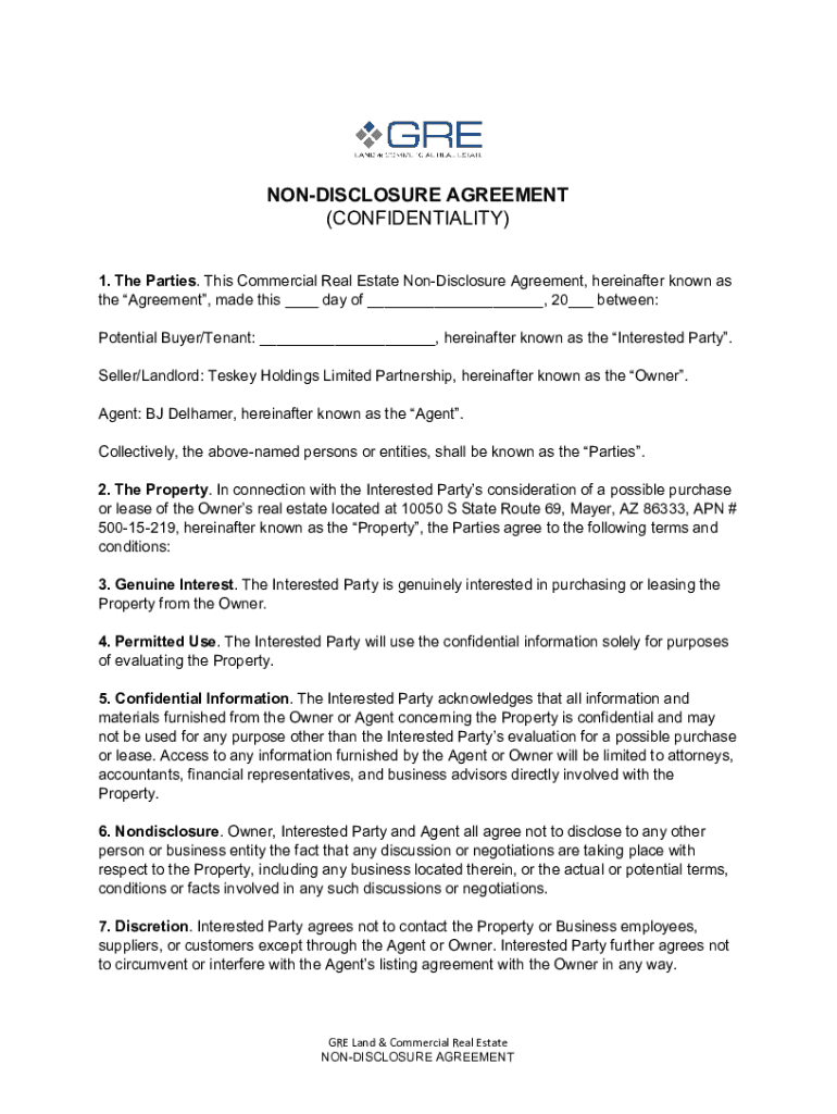 Fillable Online Free Commercial Real Estate Non-Disclosure Agreement ...