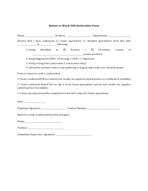 Fillable Online Return to Work Self-Declaration Form Fax Email Print ...
