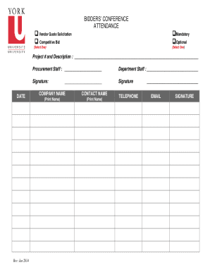 Fillable Online Bidders Conference Attendance Sheet Fax Email Print ...