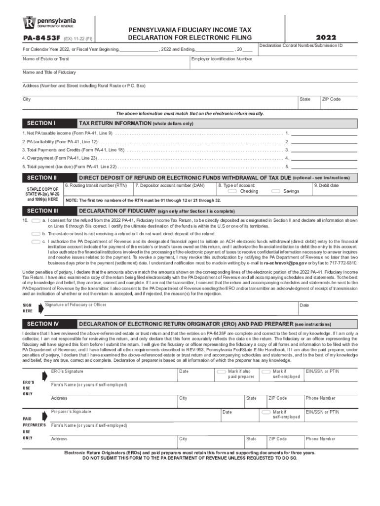 Fillable Online 2022 Pennsylvania Fiduciary Income Tax Declaration for ...