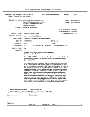 Fillable Online SOLID W%STE DISPOS%L CERTIFIC%TION REVIEW FORM SW ...
